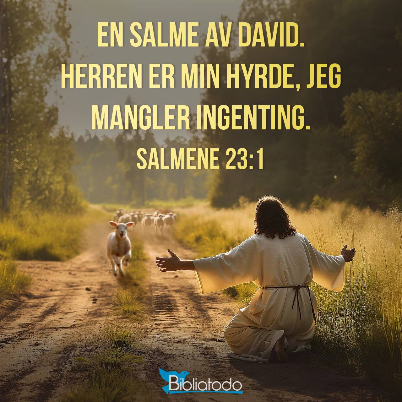 Salmene 23:1 BGO - En salme av David. Herren er min hyrde, jeg mangler ...