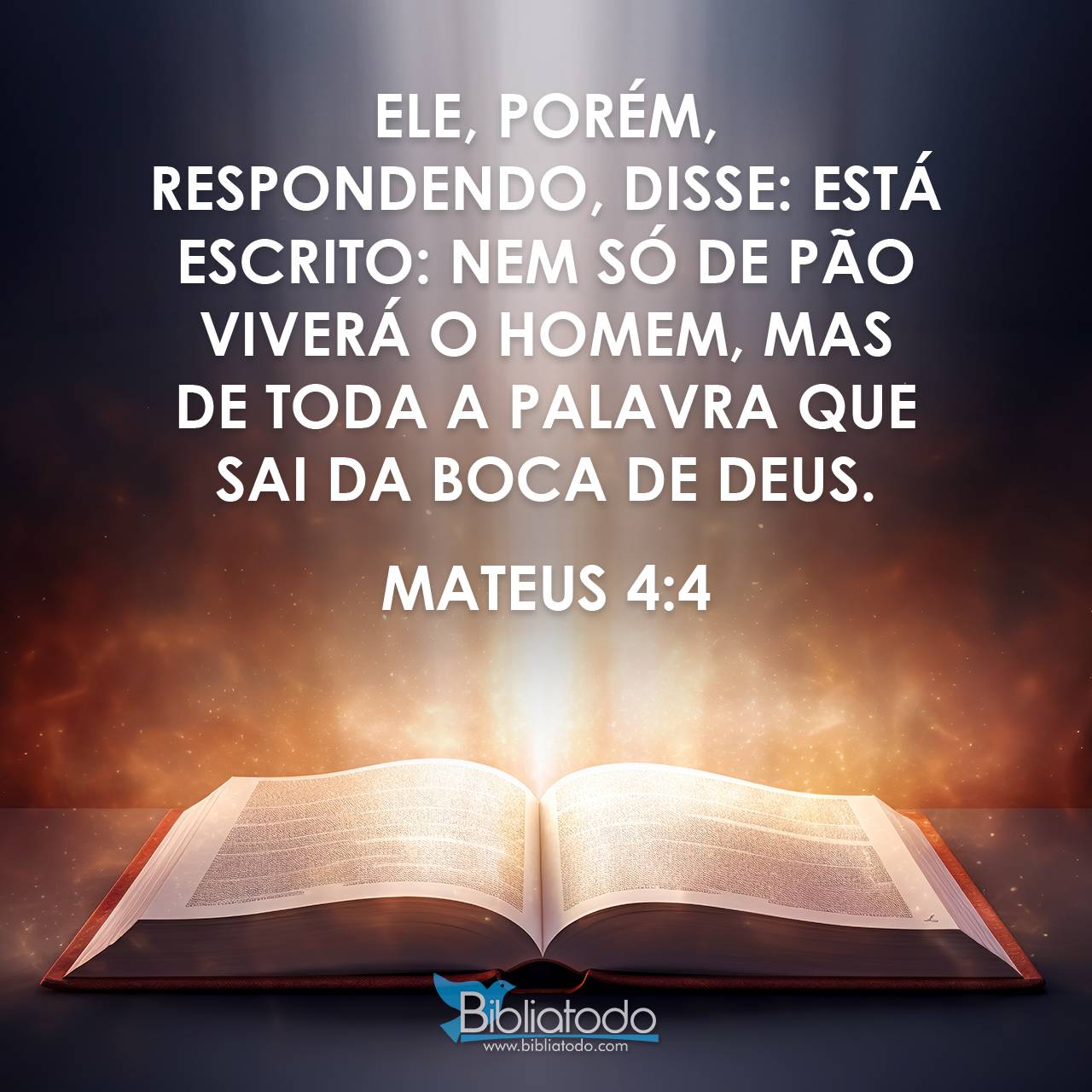 Mateus 4:4 ARC - Ele, porém, respondendo, disse: Está escrito: Nem só de pão viverá o homem, mas ...
