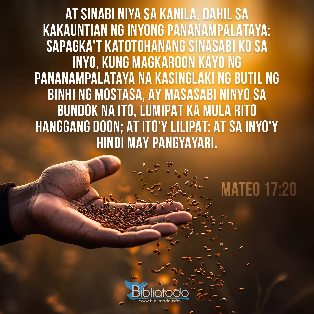 Mateo 17:20 RTPV05 - Sumagot siya, “Dahil sa maliit ang inyong ...
